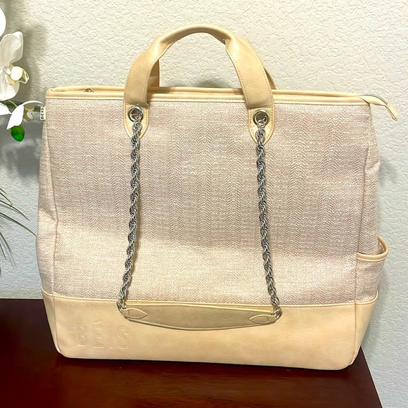 BEIS | Bags | New Bis Travel Tote Bag In Beige Leather Canvas | Poshmark